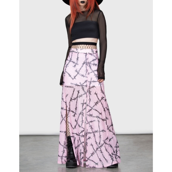 Killstar | Skirts | Killstar Pink Barbed Wire Print Maxi Skirt | Poshmark
